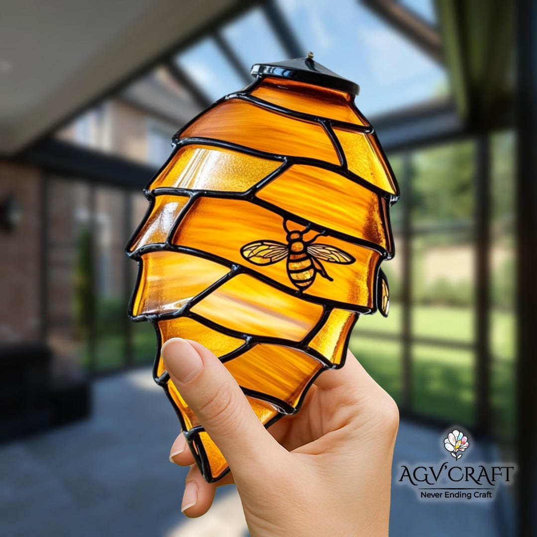 Beehive Stained Glass Pattern, Honeycomb Stained Glass Pattern, Bee ...