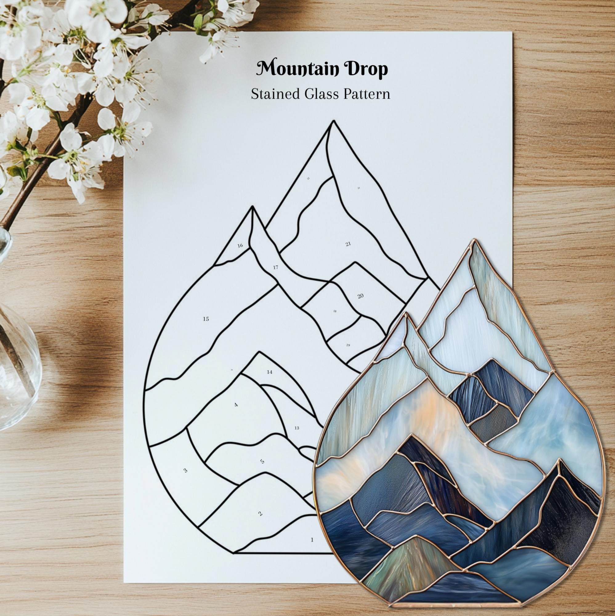 Mountain Drop Stained Glass Pattern, Teardrop Mountain Suncatcher, Snow ...