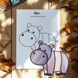 Hippo Stained Glass Pattern, Cute Hippo Suncatcher Template, Home Decor ...