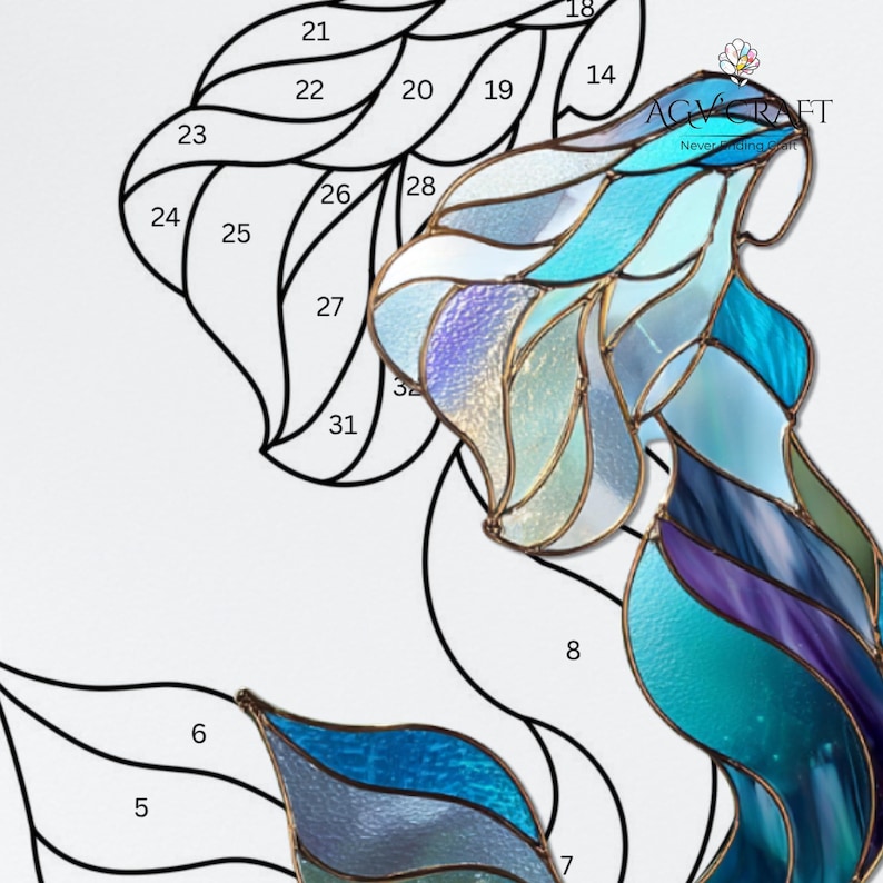 Mermaid Stained Glass Pattern, Mermaid Suncatcher, Under the Sea ...