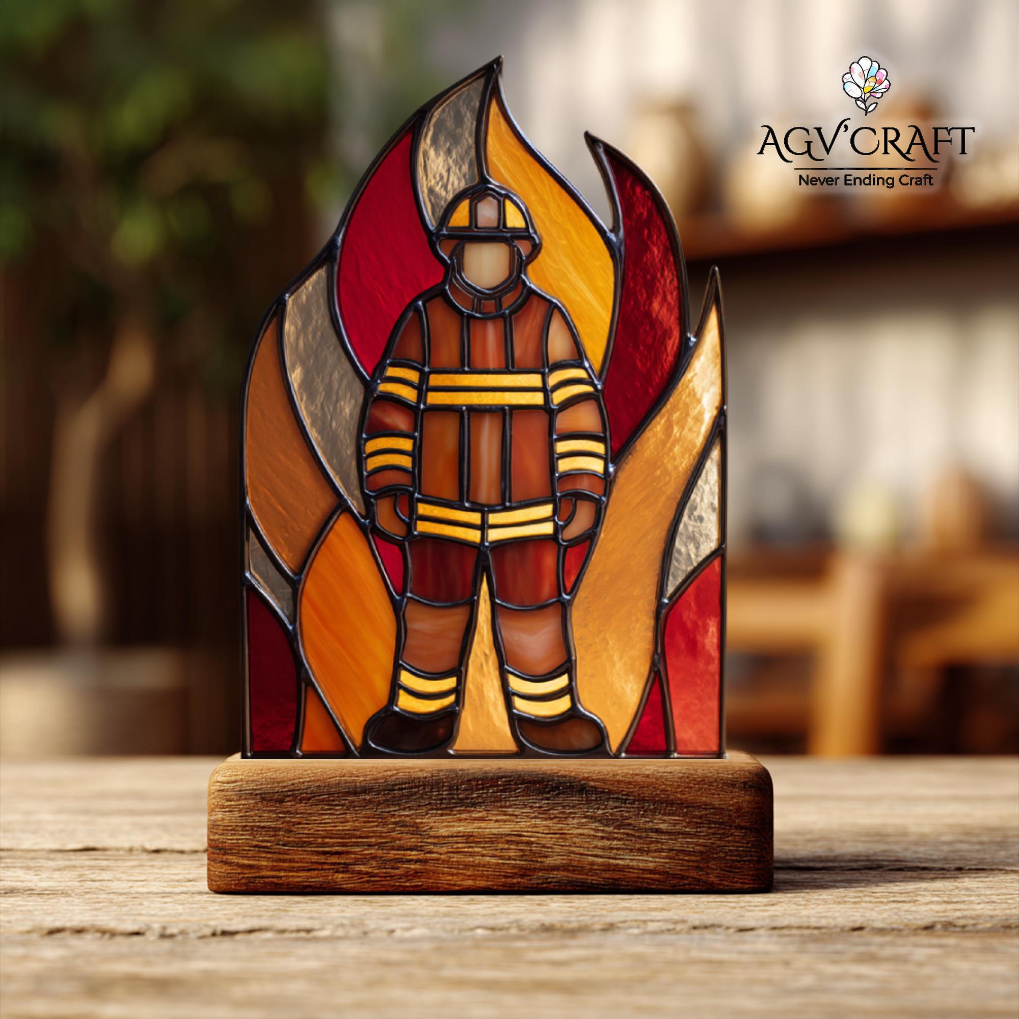 Firefighter Stained Glass Pattern, Firefighter Suncatcher, Fireman ...
