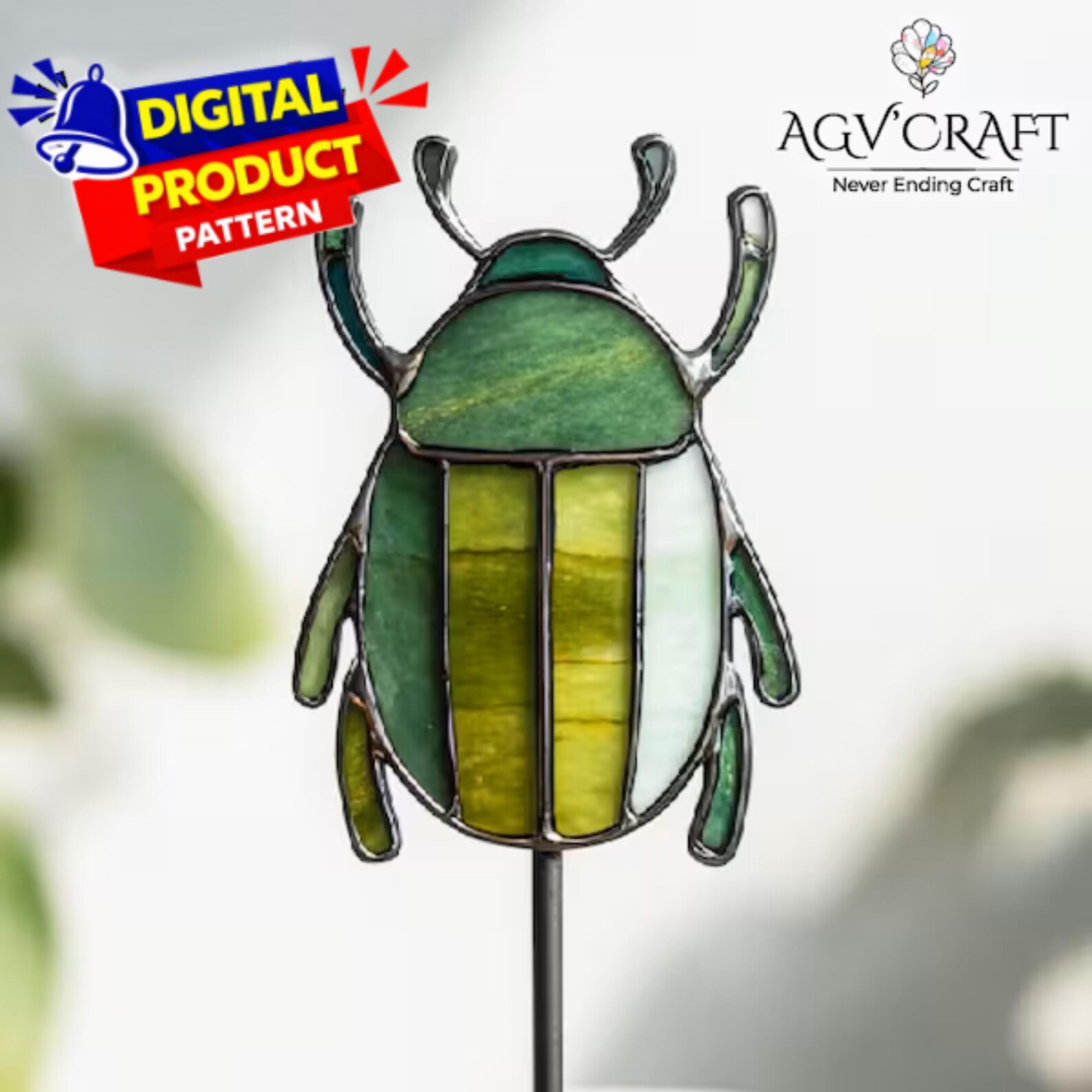 Beetle Stained Glass Plant Stakes Pattern, Beetle Suncatcher Template ...