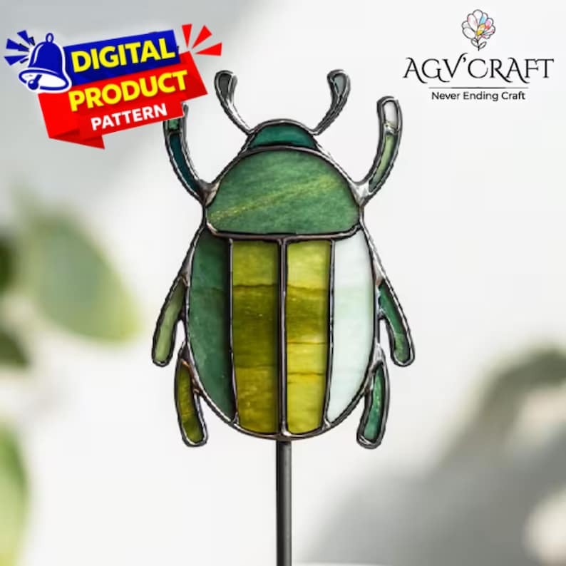 Beetle Stained Glass Plant Stakes Pattern, Beetle Suncatcher Template ...