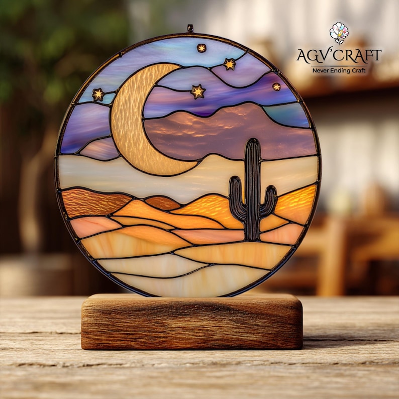Desert Landscape Stained Glass Pattern, Rustic Suncatcher, Western Wild ...