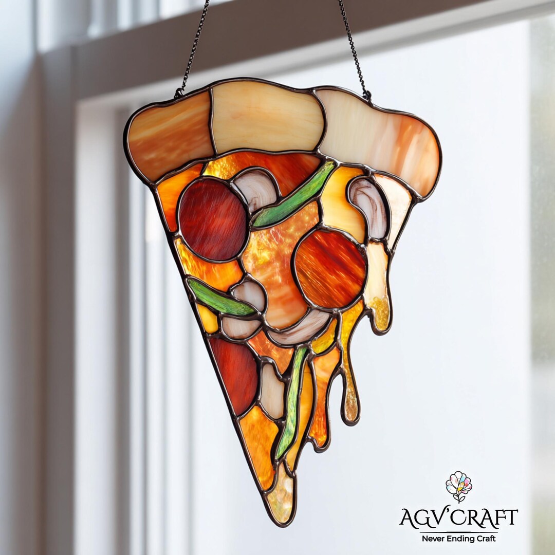 Pizza Slice Stained Glass Pattern, Pizza Suncatcher, Food Stained Glass ...