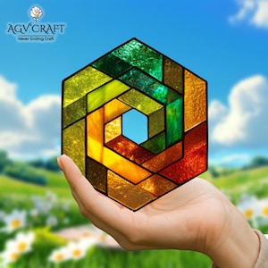 Spiral Cube Stained Glass Pattern, Spiral Cube Suncatcher, Rainbow ...