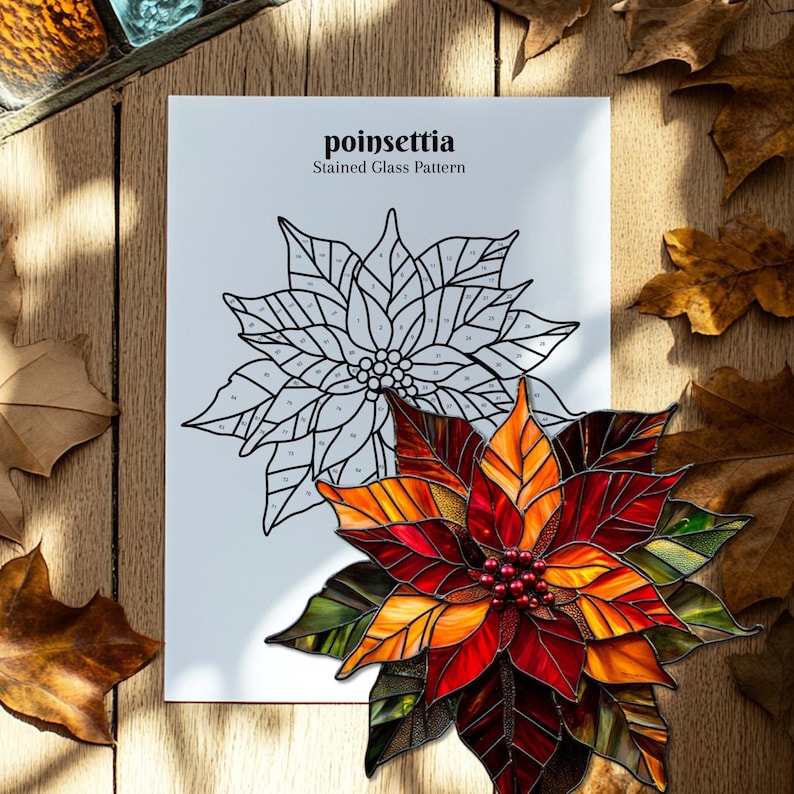 Red Poinsettia Flower Stained Glass Pattern, Poinsettia Flower ...