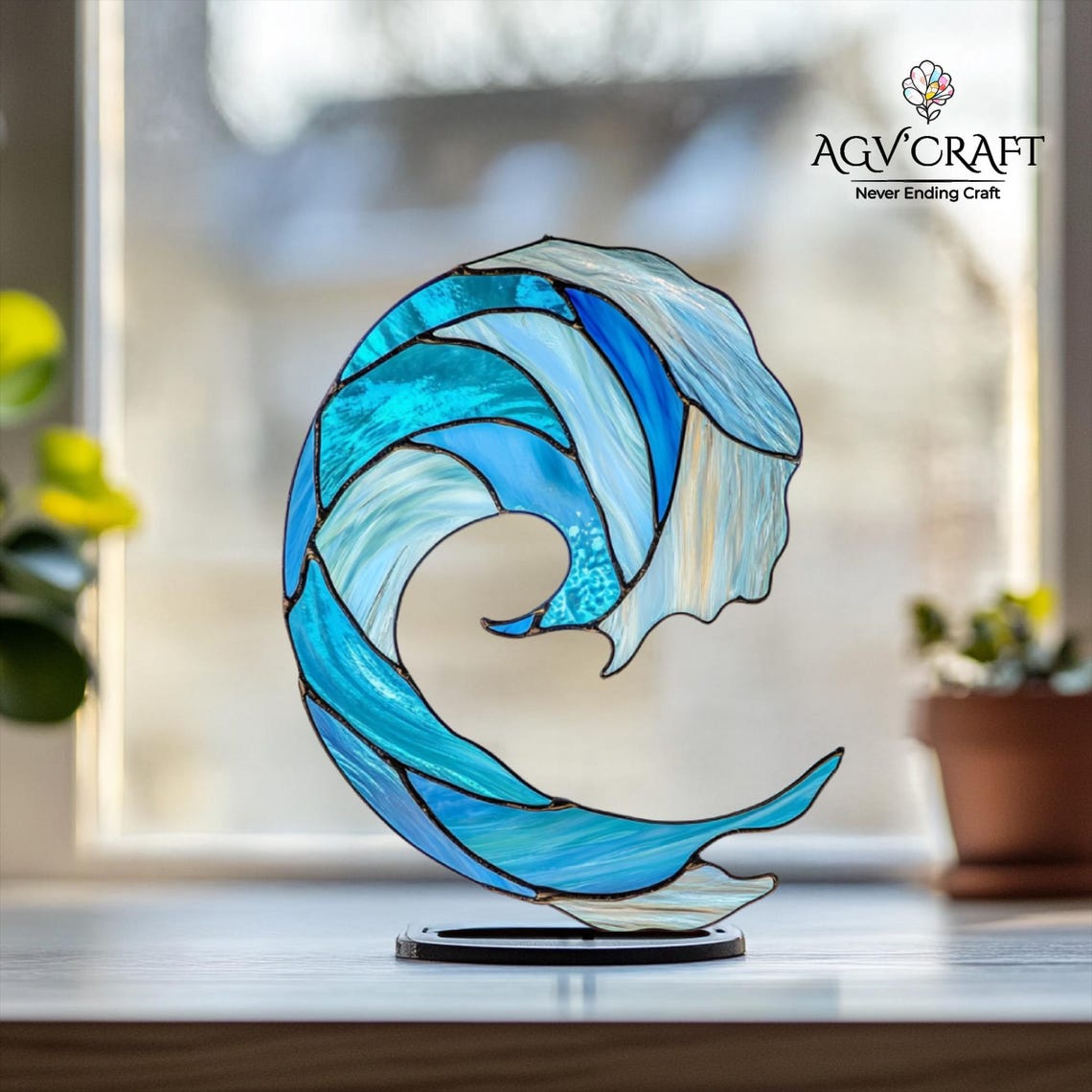 Waves Stained Glass Pattern, Ocean Waves Suncatcher, Ocean Waves ...