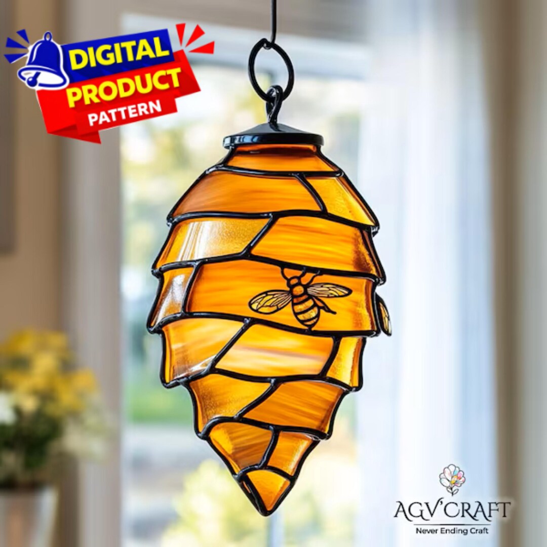 Beehive Stained Glass Pattern, Honeycomb Suncatcher Template, Home ...