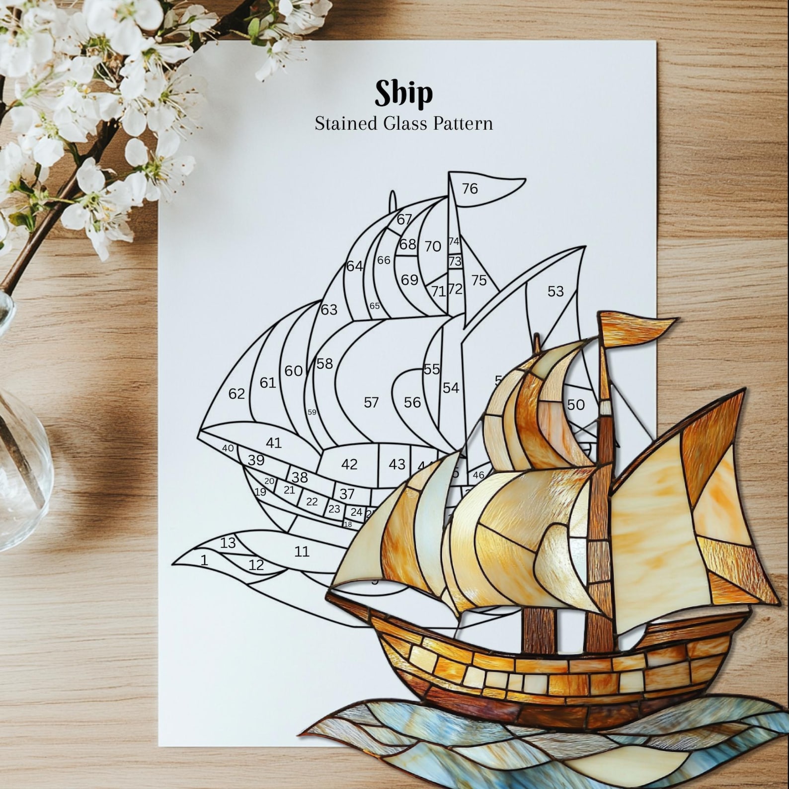 Sailing Ship Stained Glass Pattern, Ship Suncatcher, Sail Boat Stained ...