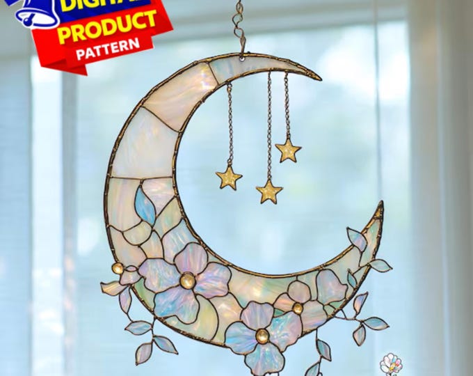 Mandala Moon Stained Glass Pattern, Crescent Moon Suncatcher, Stained ...