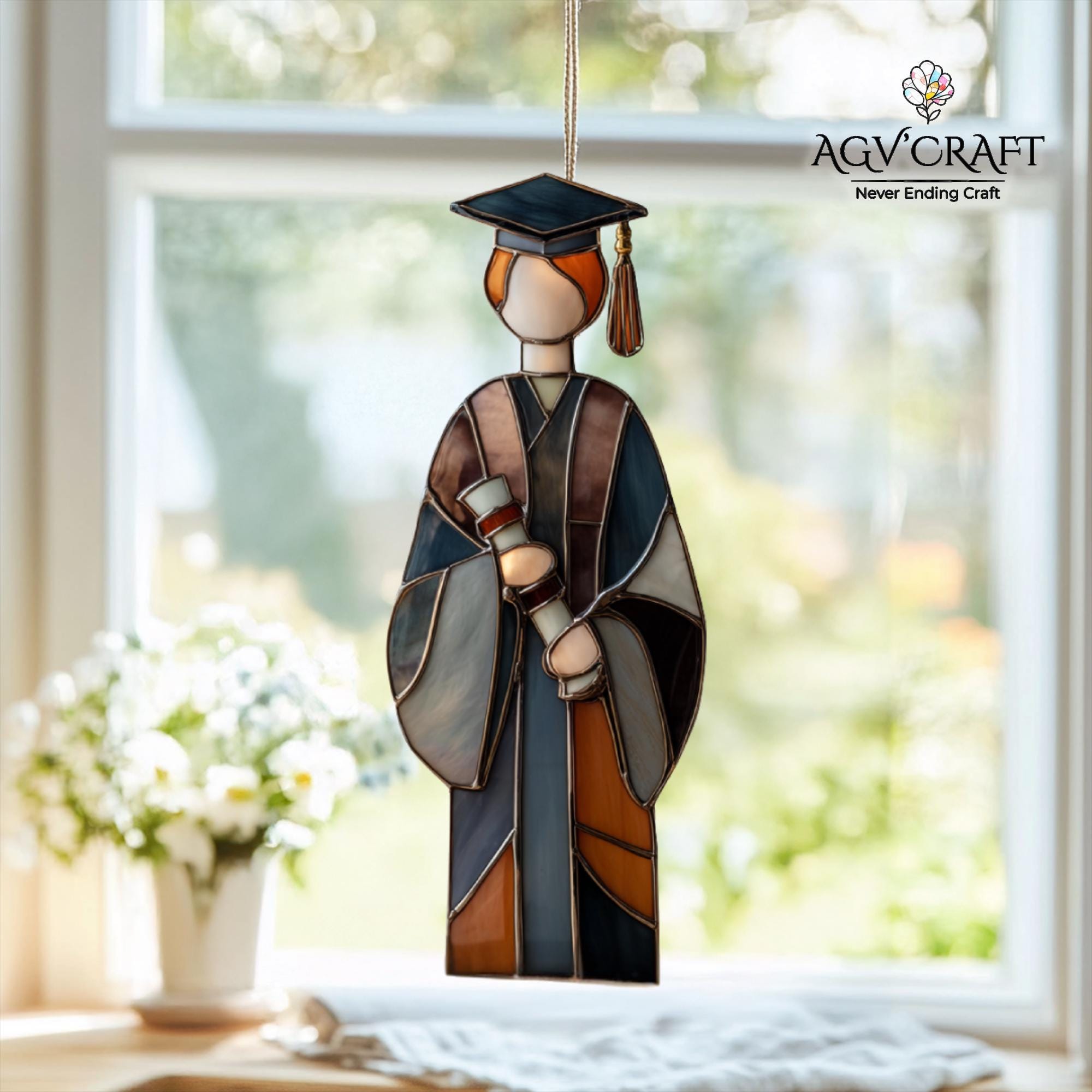 Graduation Stained Glass Pattern, Graduation Suncatcher Template, Home ...