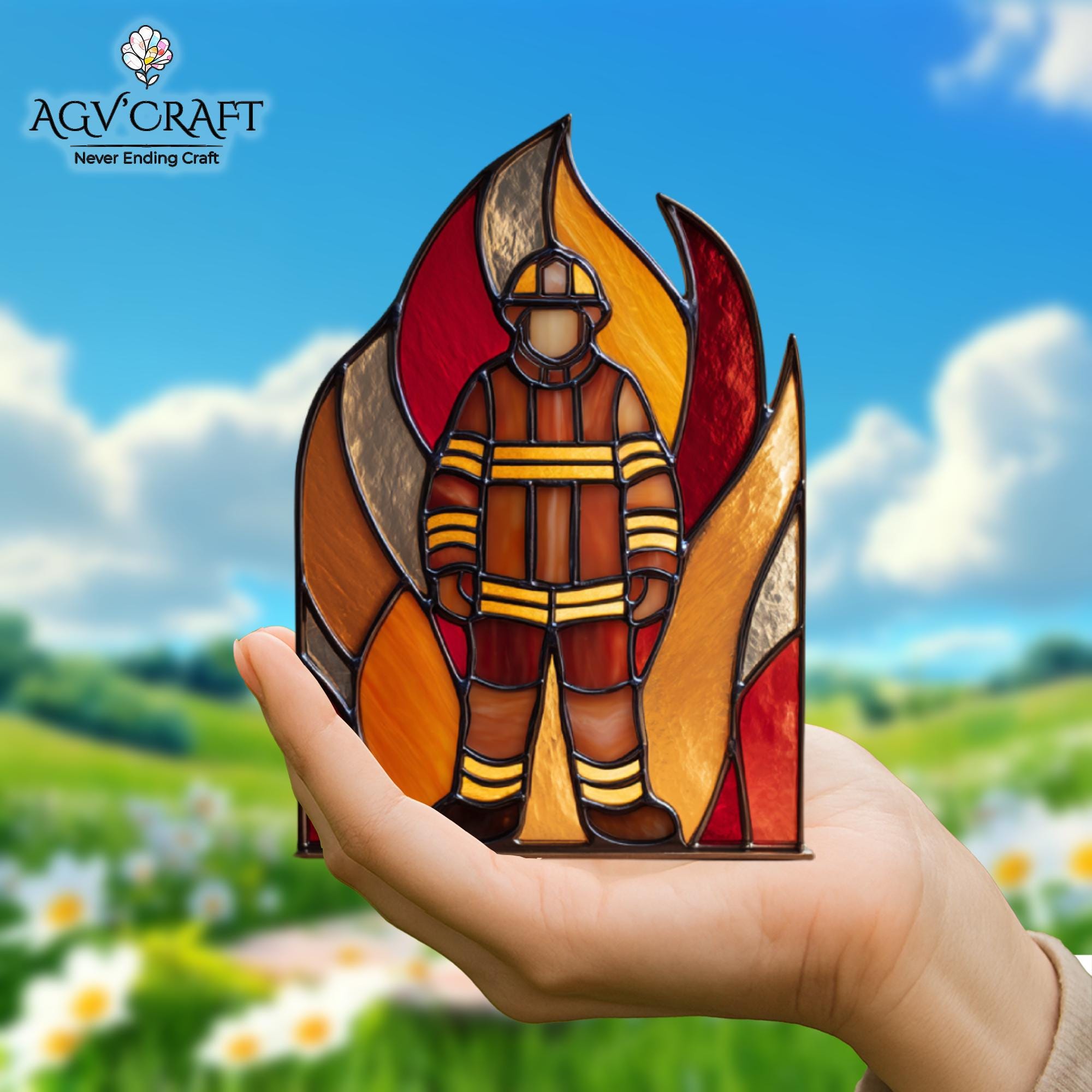 Firefighter Stained Glass Pattern, Firefighter Suncatcher, Fireman ...