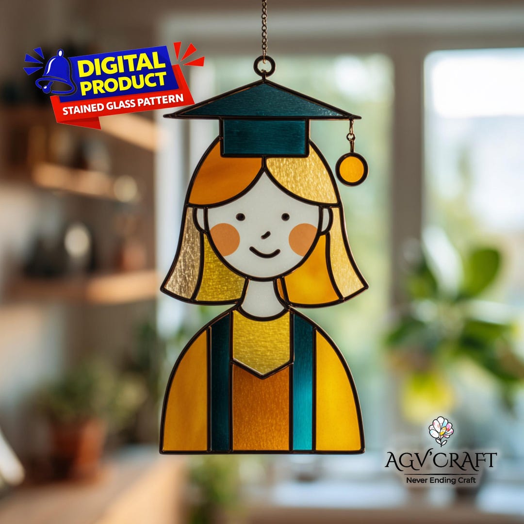 Graduation Girl Stained Glass Pattern, Graduation Suncatcher PDF ...