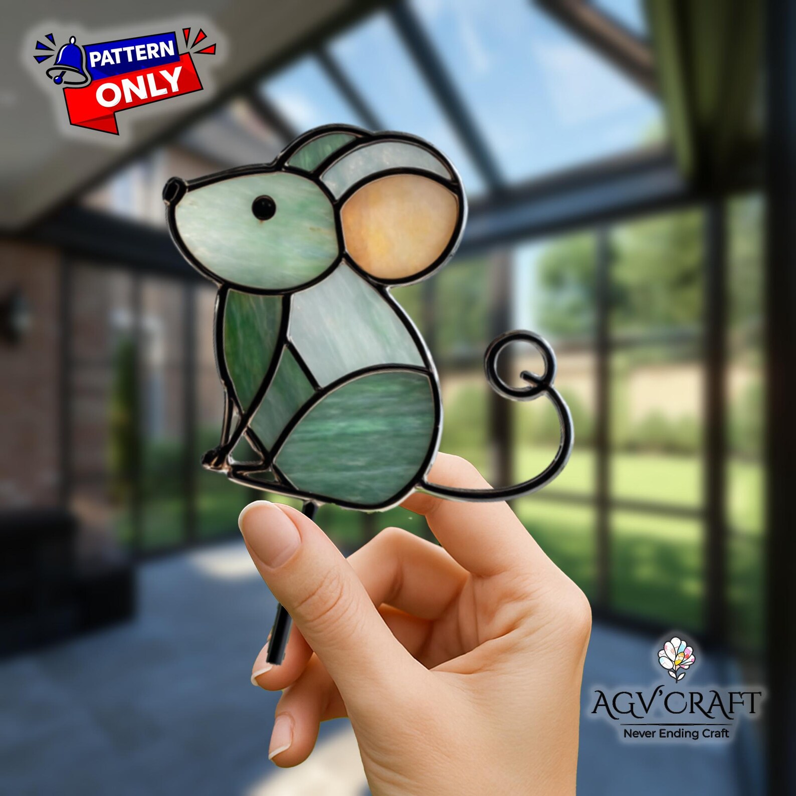 Mouse Plant Stakes Stained Glass Pattern, Mouse Suncatcher, Cute Mouse ...