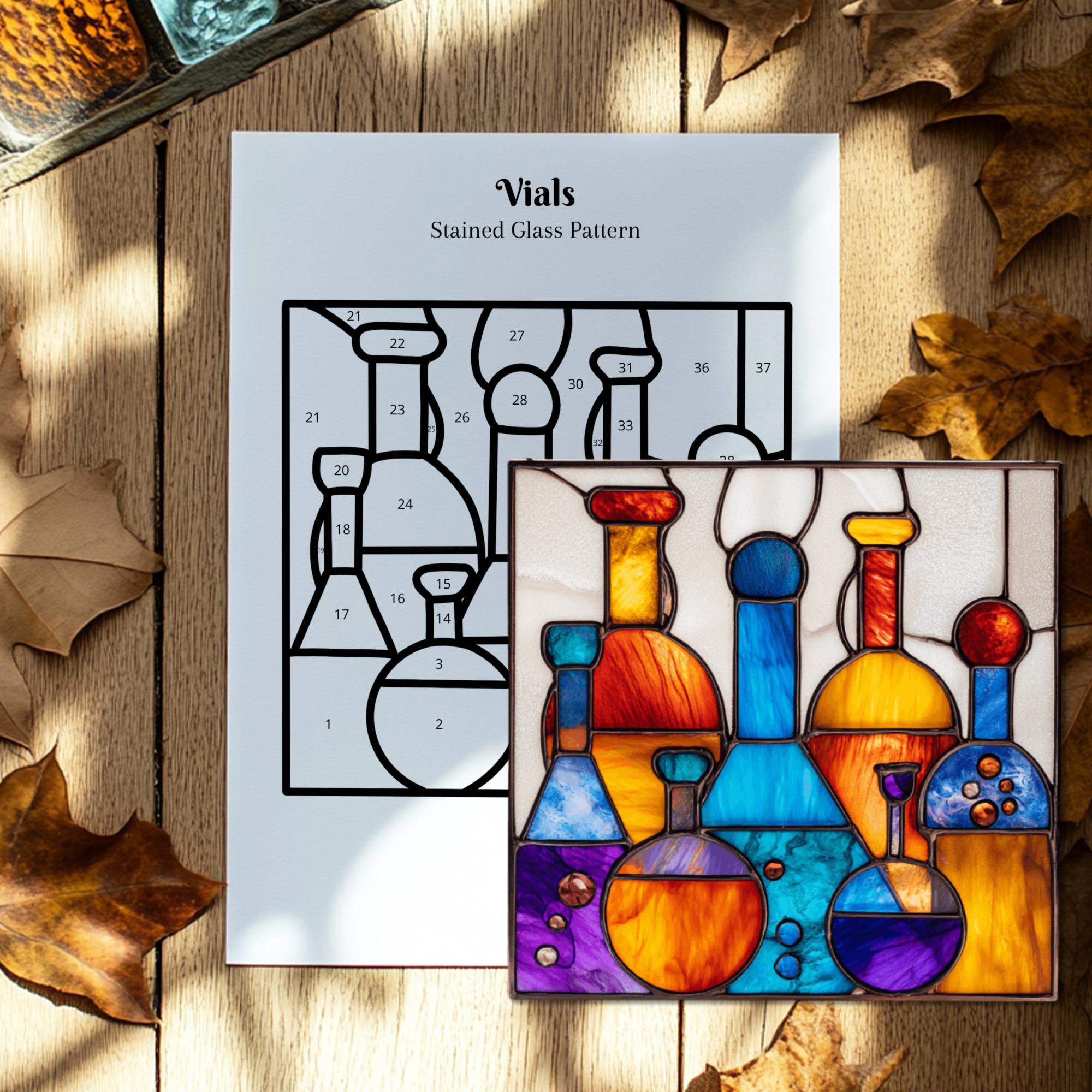 Vials Stained Glass Pattern, Vials Suncatcher Pattern, Bottles Stained ...