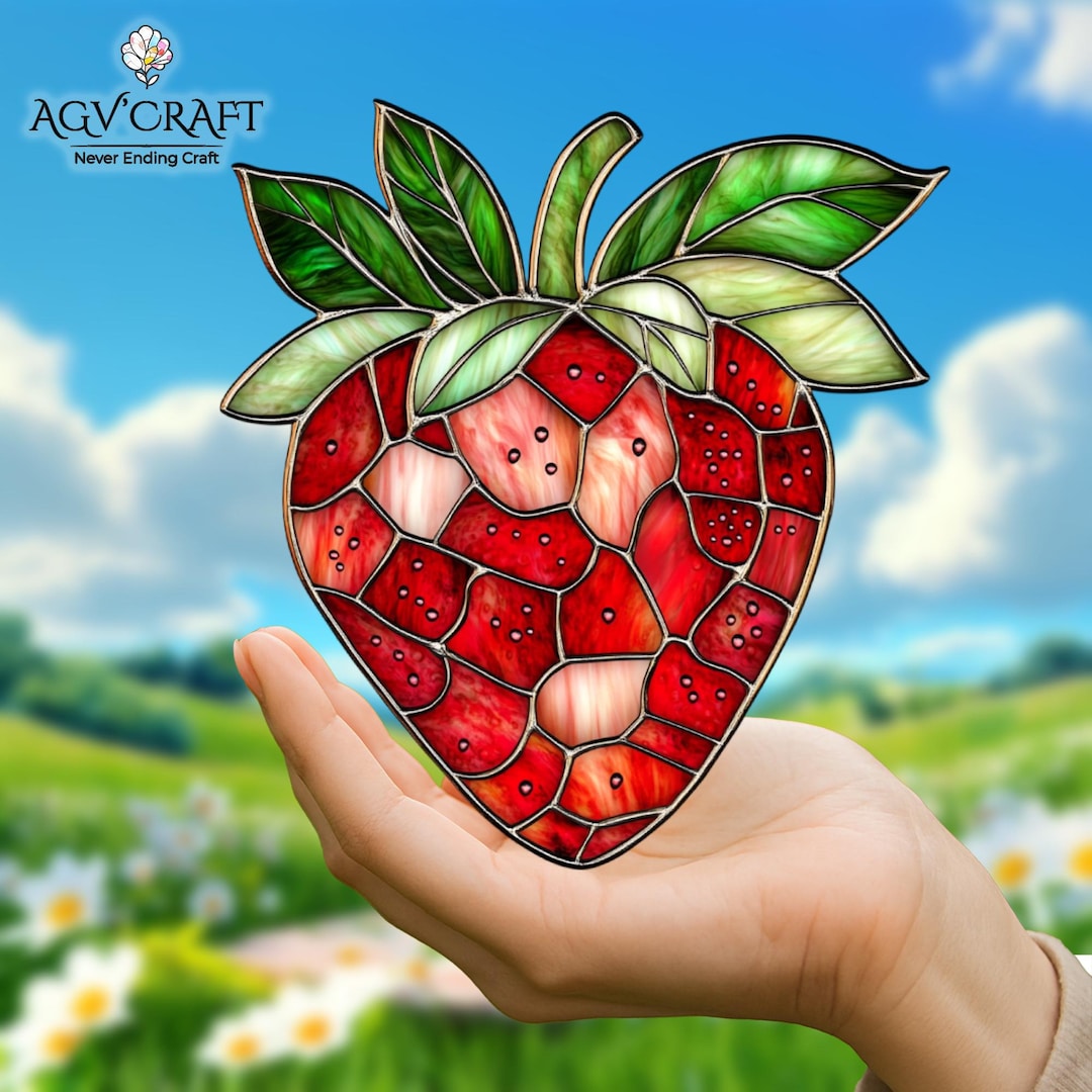 Strawberry Stained Glass Pattern, Berry Suncatcher, Strawberry Stained ...