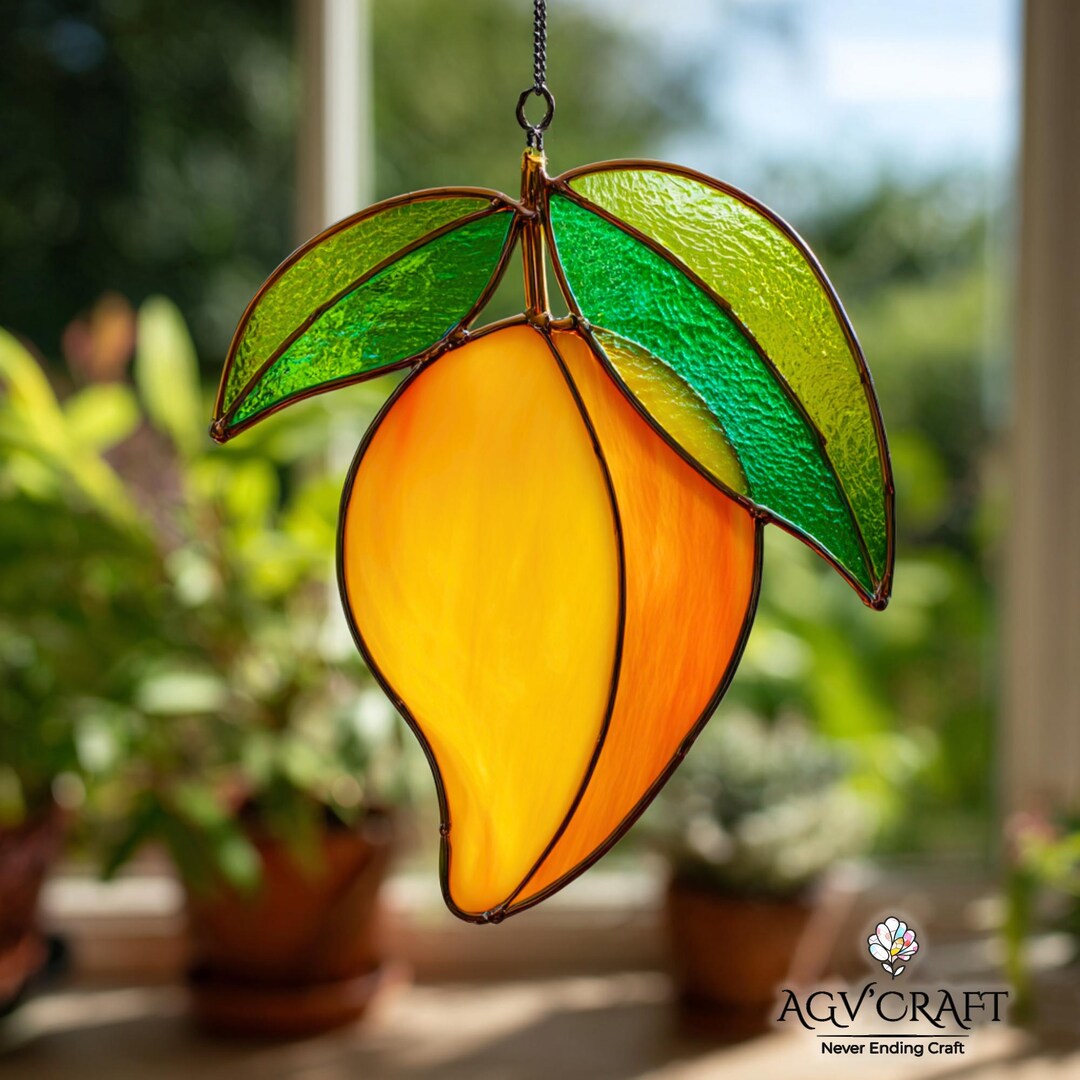 Mango Fruit Stained Glass Pattern, Mango Suncatcher, Slice of Fruit ...