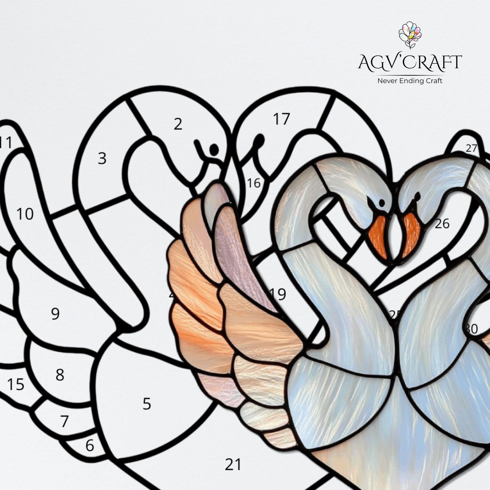 Love Swan Stained Glass Pattern, Romantic Suncatcher Template (PDF ...