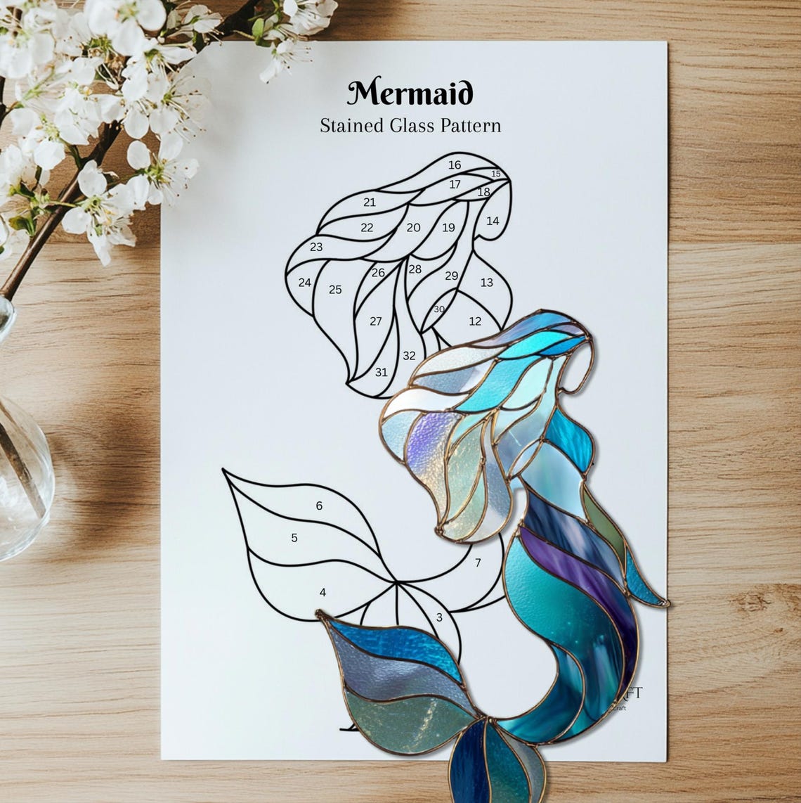 Mermaid Stained Glass Pattern, Mermaid Suncatcher, Under the Sea ...