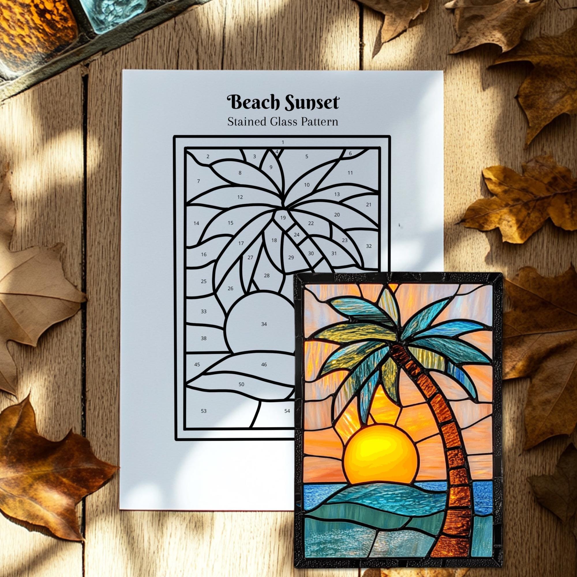 Beach Sunset Stained Glass Pattern, Sunset Suncatcher, Sunset on Beach ...