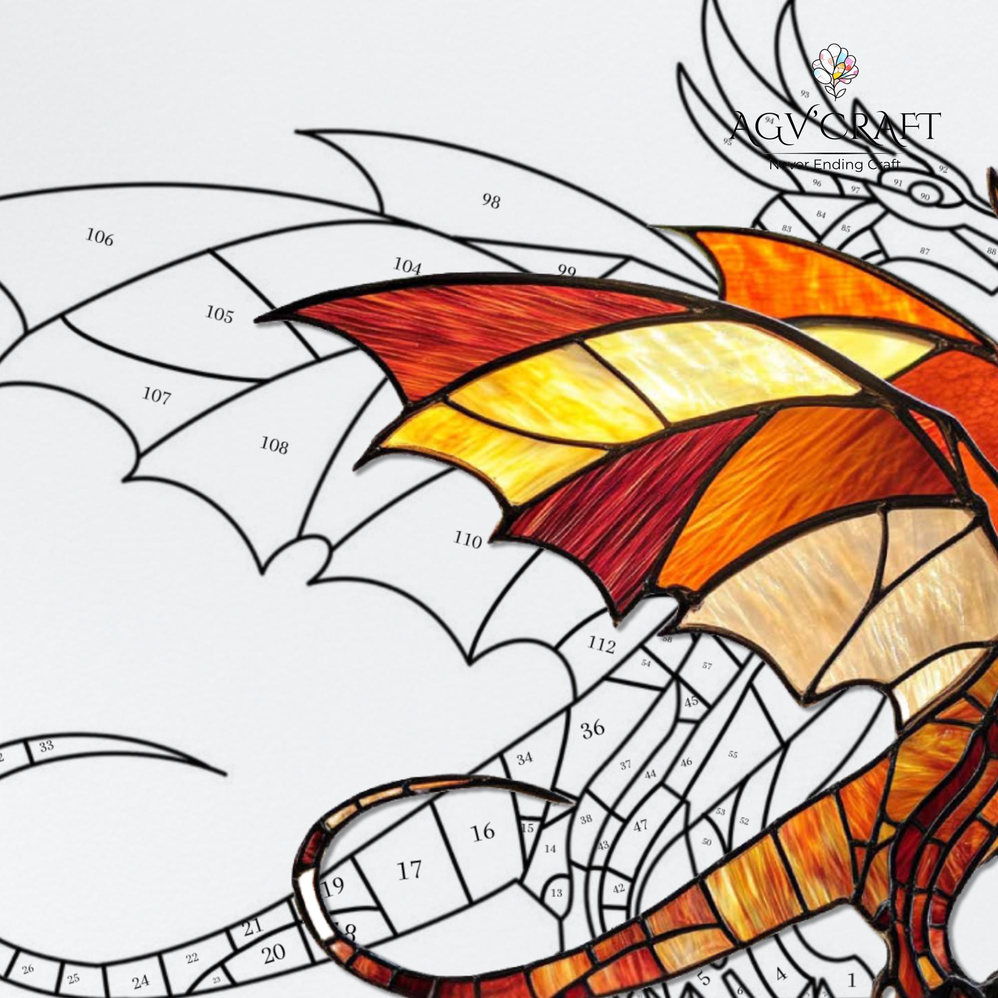 Dragon Stained Glass Pattern, Stained Glass Pattern, Suncatcher Dragon ...