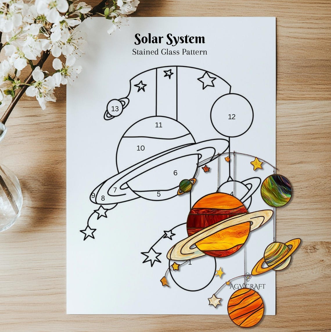 Solar System Stained Glass Pattern, Space Art Suncatcher, Space Stained ...