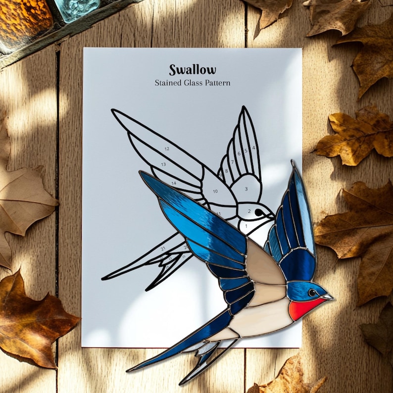 Swallow Stained Glass Pattern, Swallow Suncatcher Pattern, Bird Stained ...