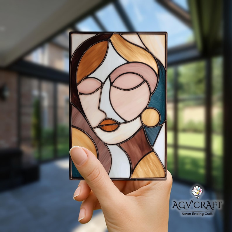 Girl Face Stained Glass Pattern, Woman Face Suncatcher, Woman Face ...