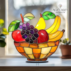 Basket Fruit Stained Glass Pattern, Basket Fruit Suncatcher, Fruits ...