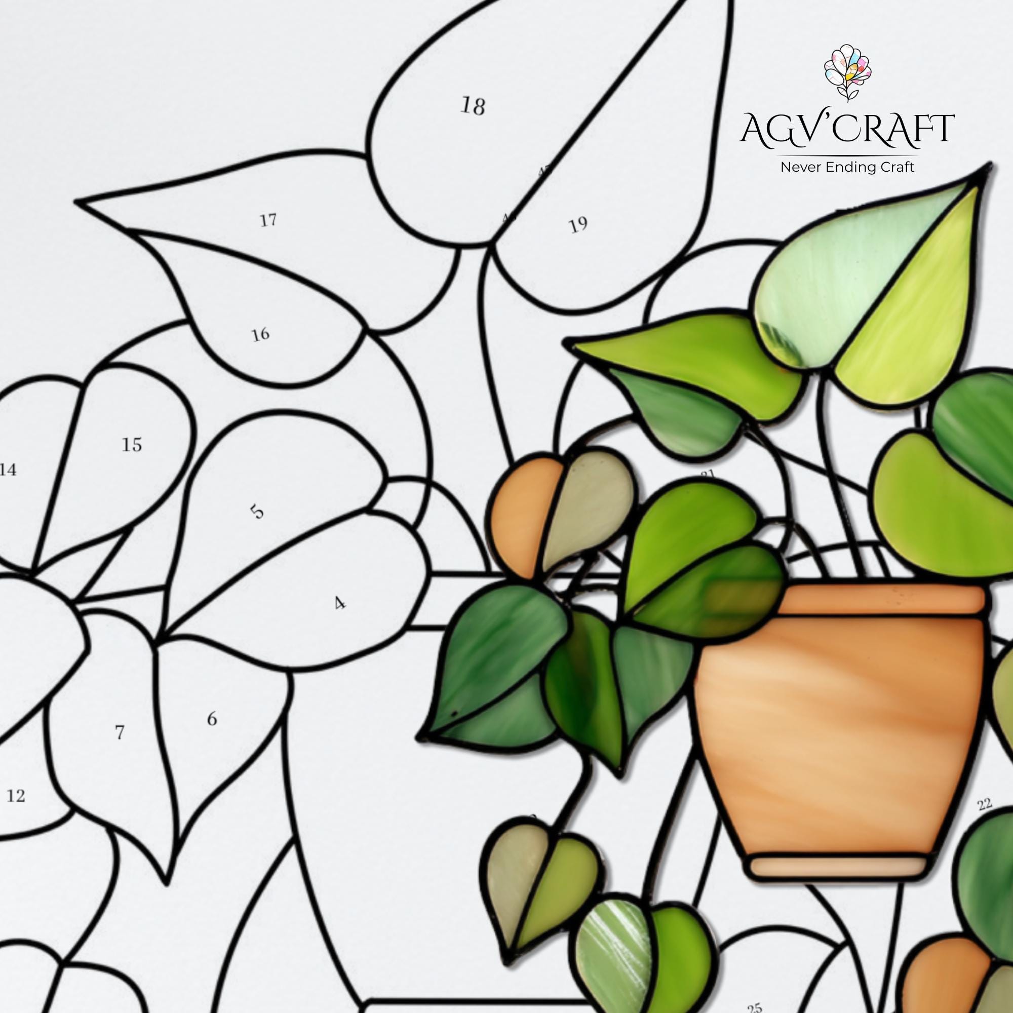 Pothos Plant Stained Glass Pattern, Hanging Pothos Plant Suncatcher ...