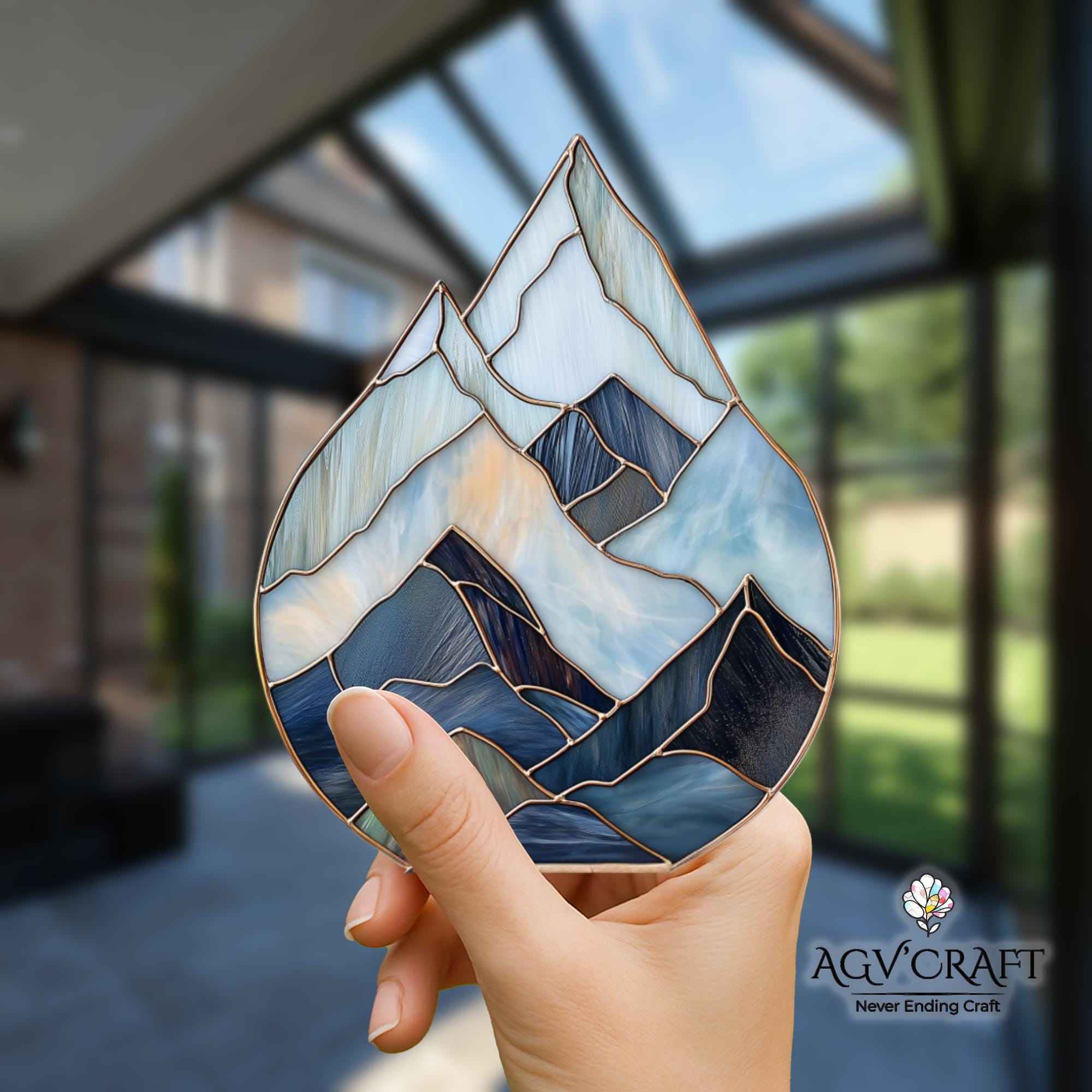 Mountain Drop Stained Glass Pattern, Teardrop Mountain Suncatcher, Snow ...