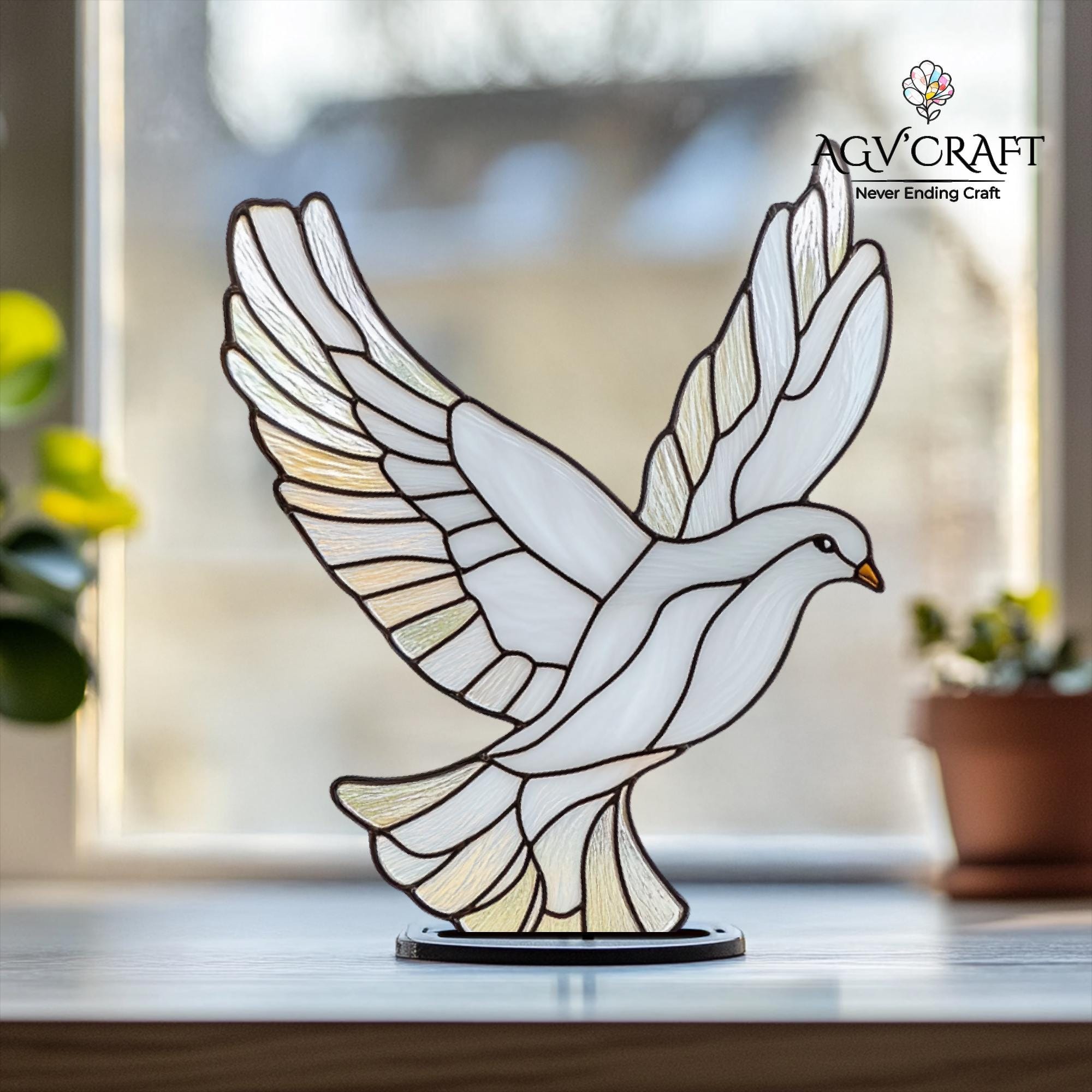 Dove Stained Glass Pattern, White Dove Suncatcher Template, Home Decor ...