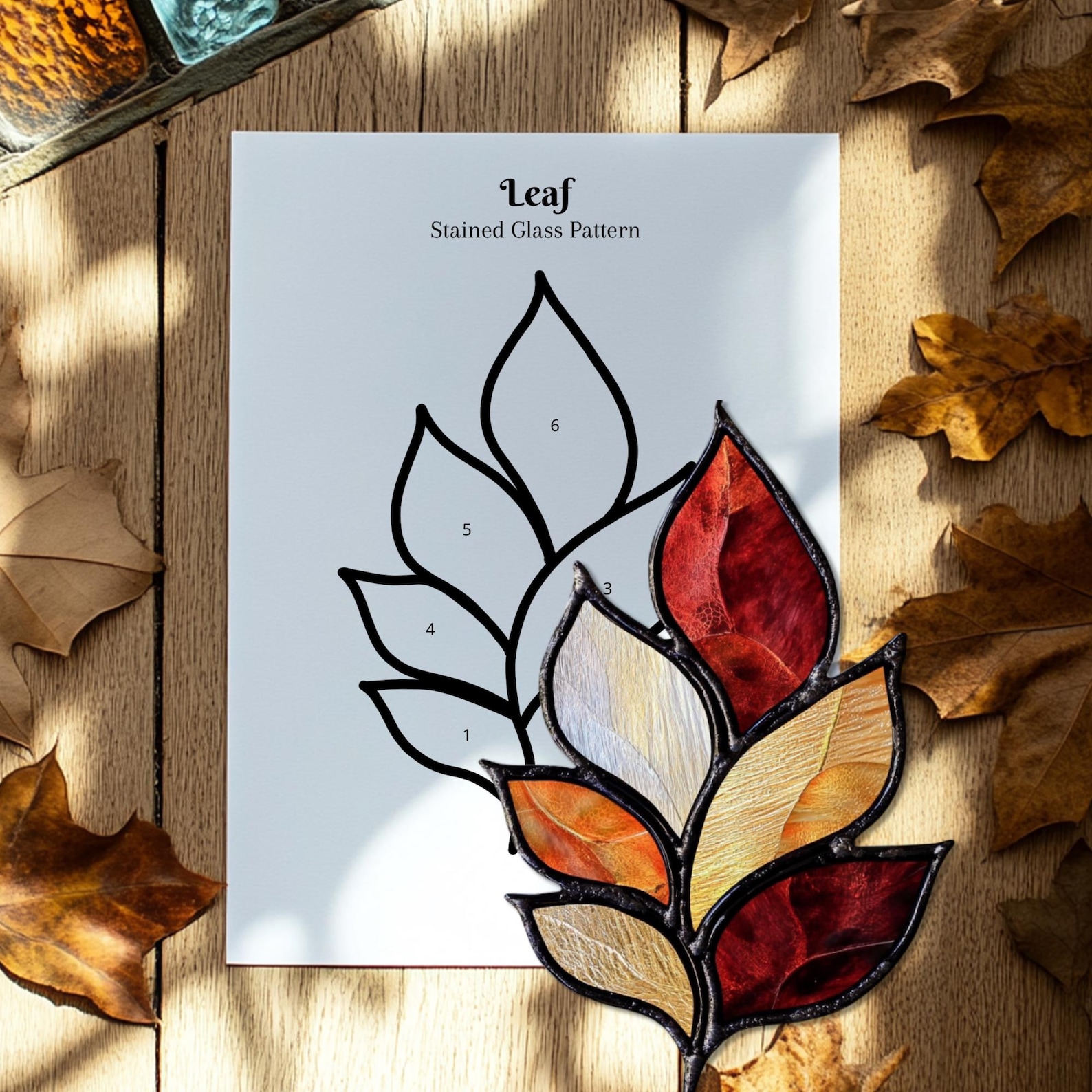 Elegant Leaf Stained Glass Pattern, Leaf Suncatcher, Leaves Stained ...