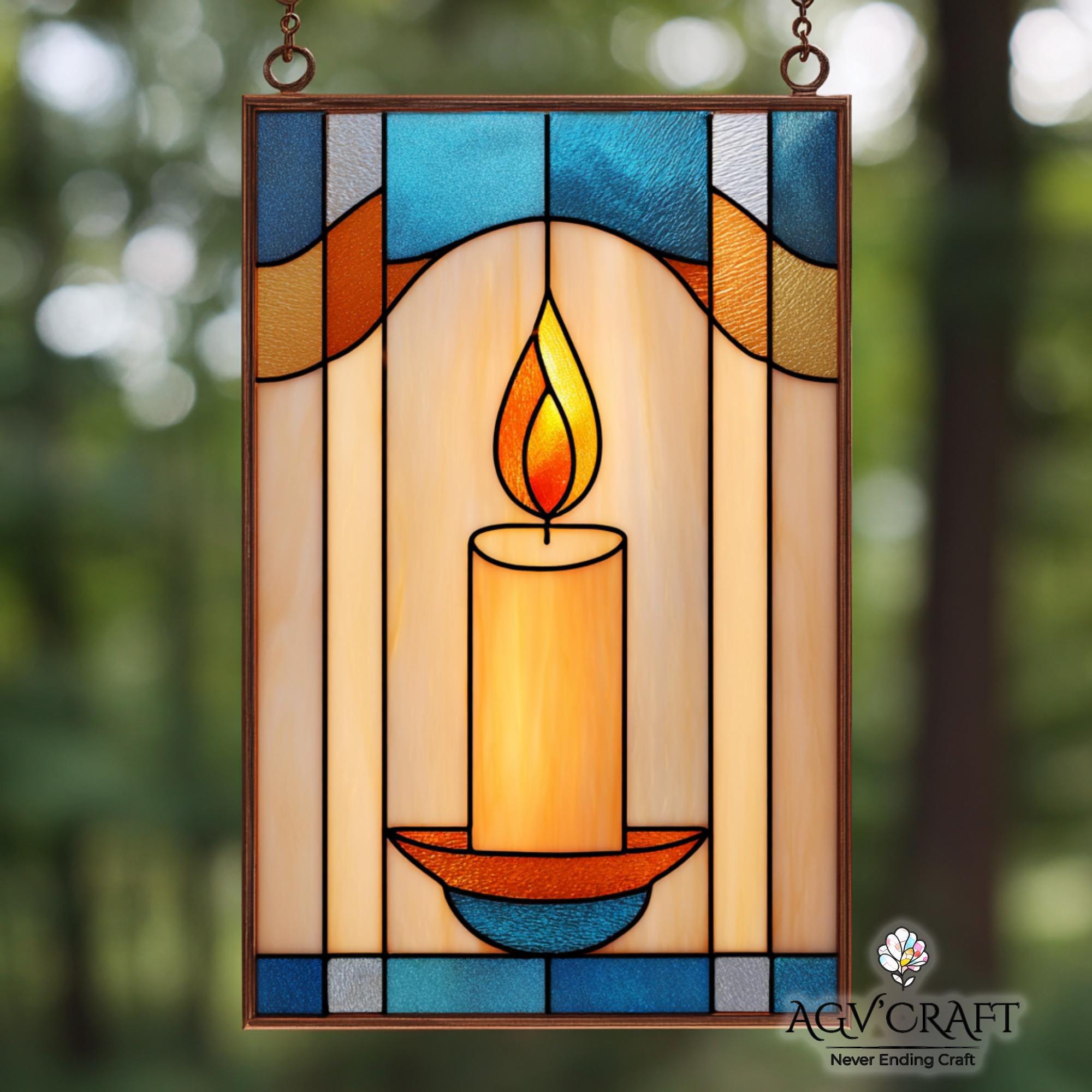 Candle Stained Glass Pattern, Burning Candle Suncatcher, Candle Light ...