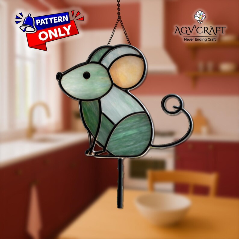 Mouse Plant Stakes Stained Glass Pattern, Mouse Suncatcher, Cute Mouse ...