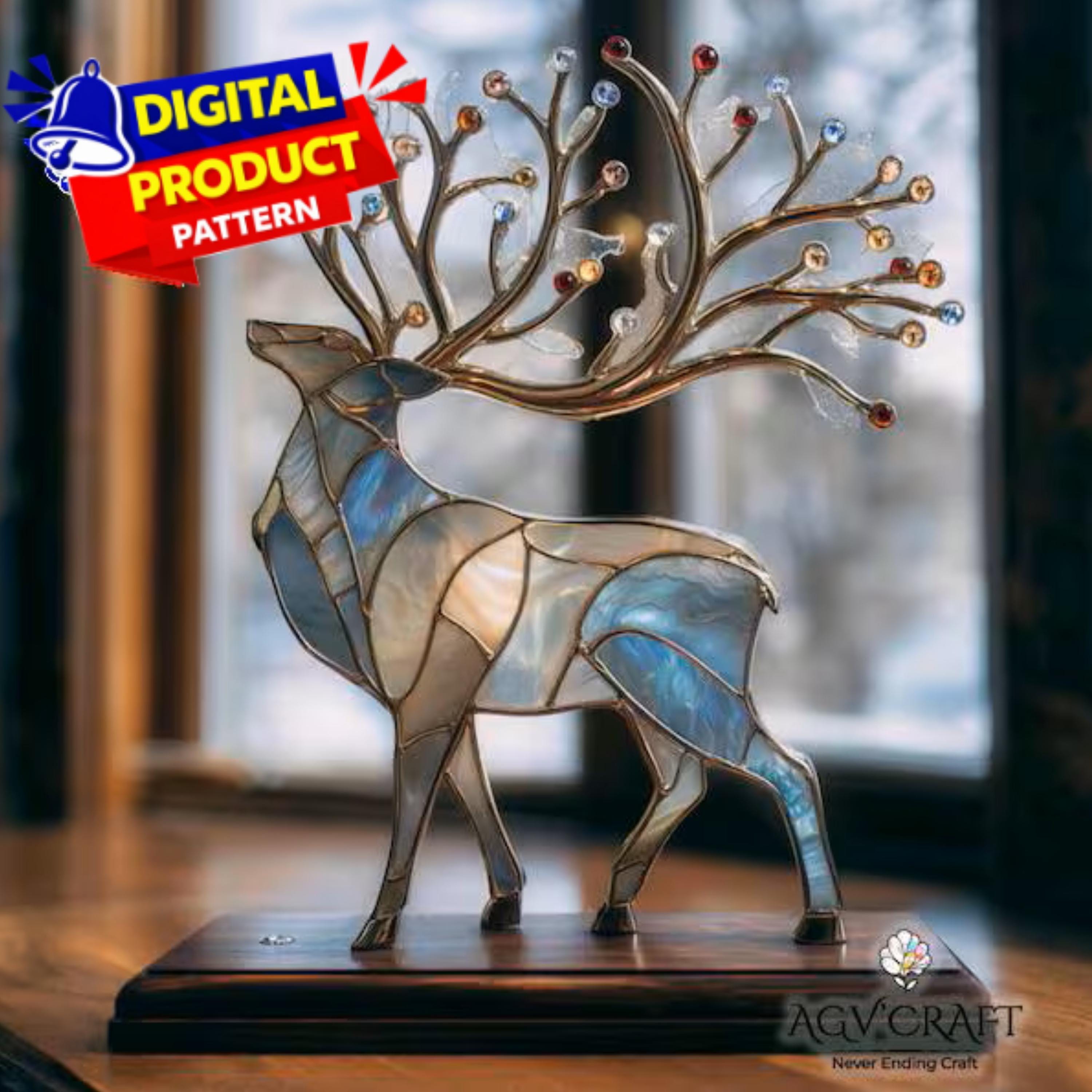 Elegant Reindeer Stained Glass Pattern, Reindeer Suncatcher, Winter ...
