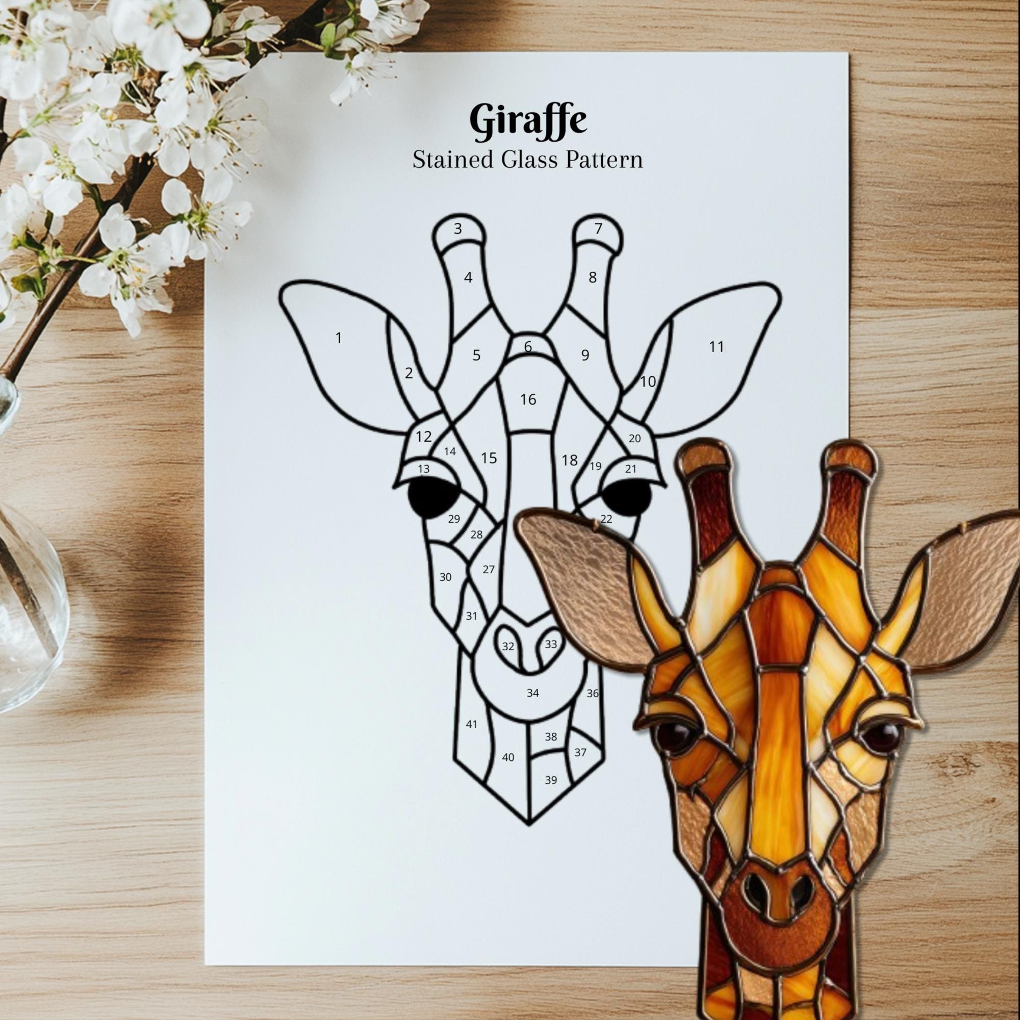 Giraffe Stained Glass Pattern, Giraffe Suncatcher Template, Home Decor ...