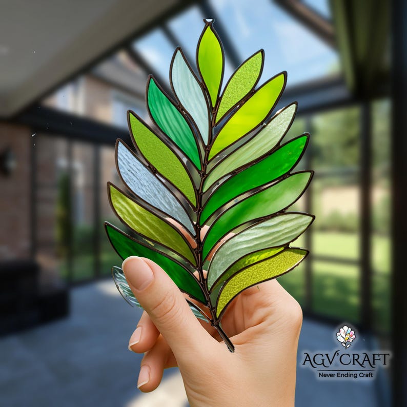 Palm Leaf Stained Glass Pattern, Leaves Suncatcher, Palm Leaves Stained ...