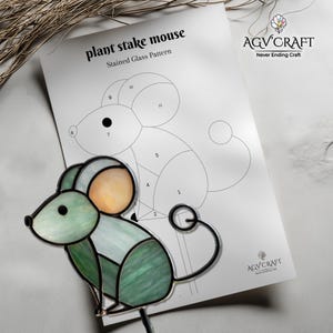 Mouse Plant Stakes Stained Glass Pattern, Mouse Suncatcher, Cute Mouse ...