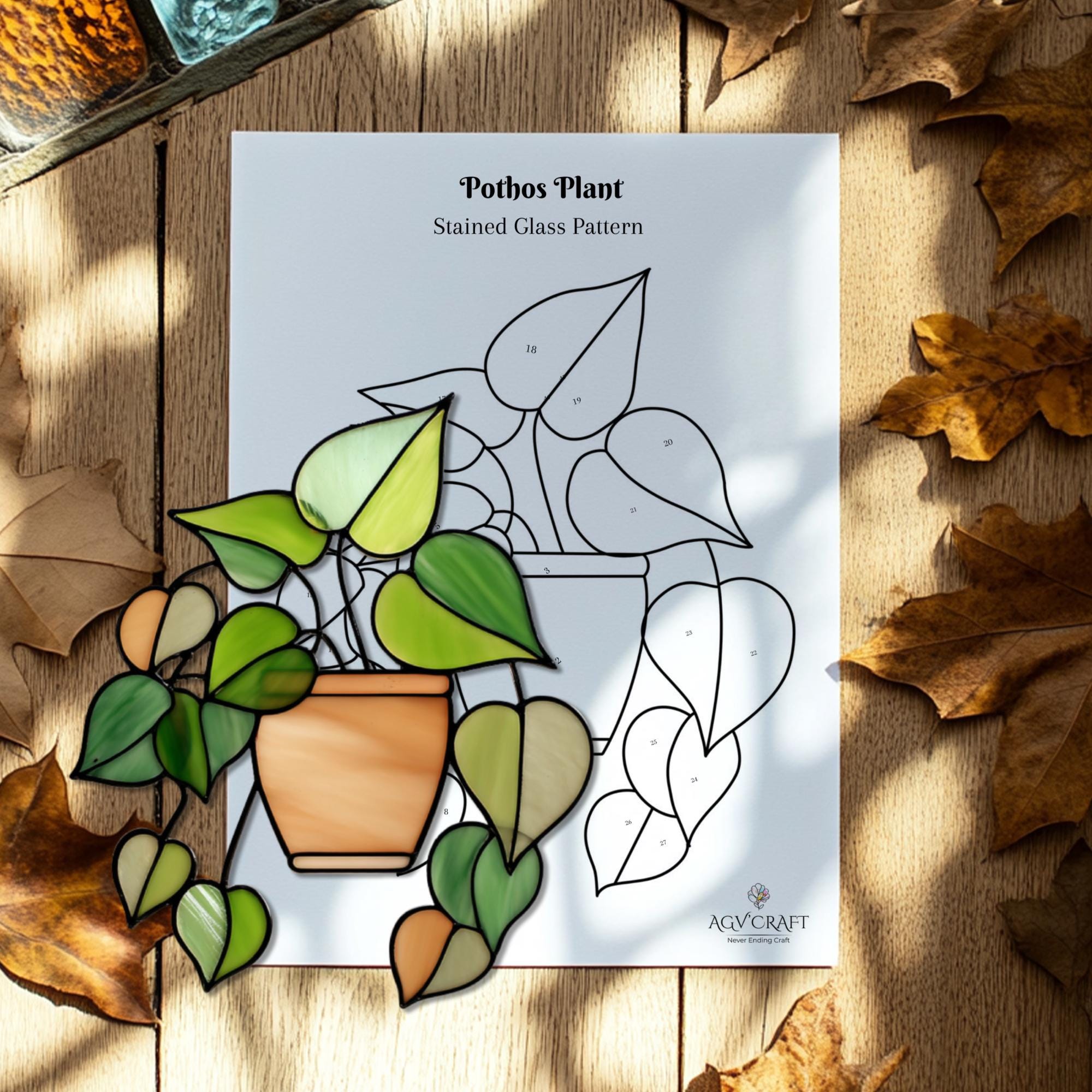 Pothos Plant Stained Glass Pattern, Hanging Pothos Plant Suncatcher ...