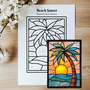Beach Sunset Stained Glass Pattern, Sunset Suncatcher, Sunset on Beach ...