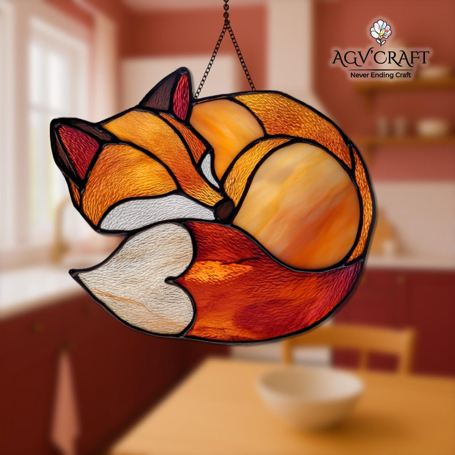 Sleeping Fox Stained Glass Pattern, Cute Fox Suncatcher, Fox Stained ...
