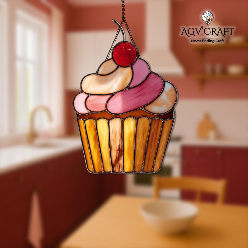 Cupcake Stained Glass Pattern, Sweet Cupcake Suncatcher, Cake Stained ...
