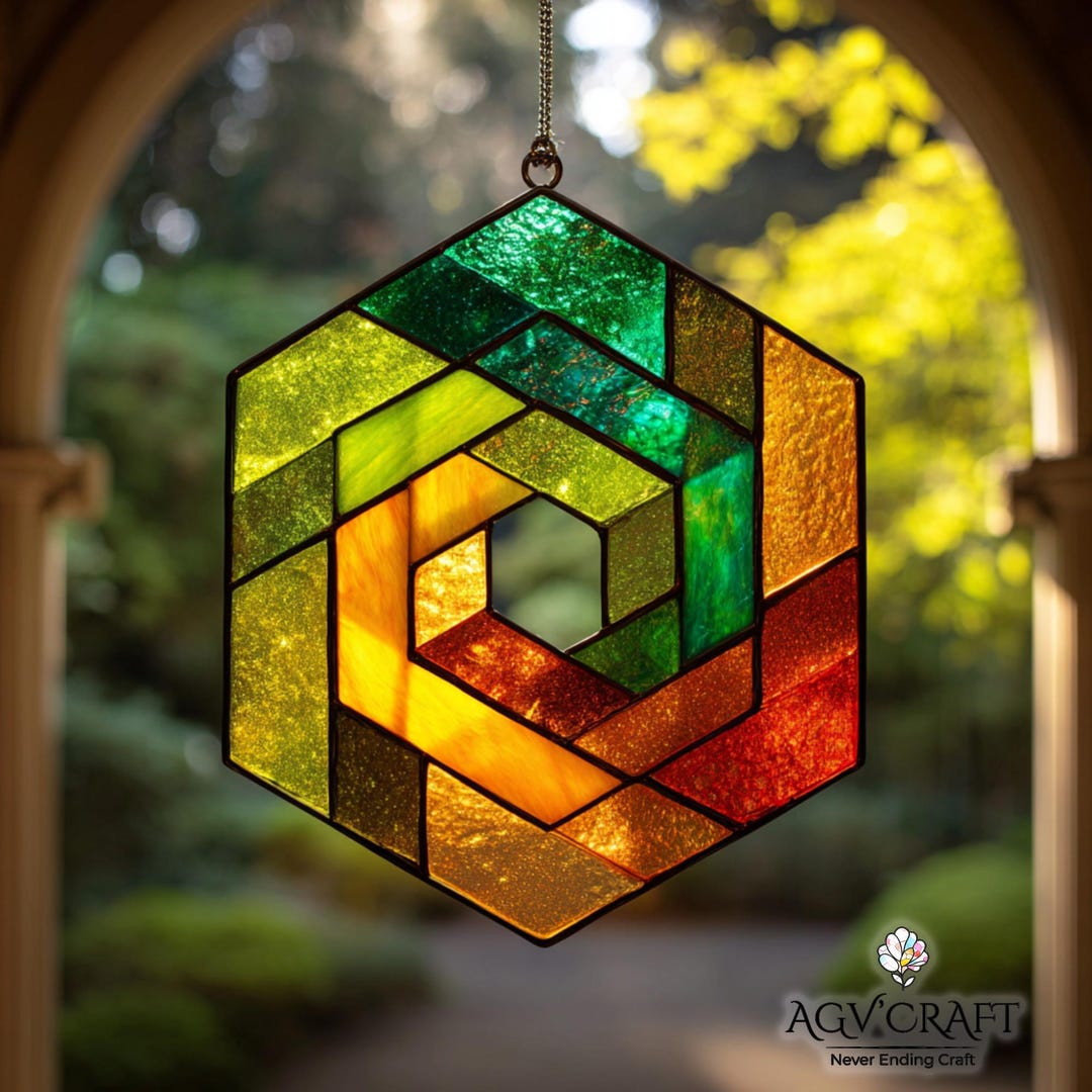 Spiral Cube Stained Glass Pattern, Spiral Cube Suncatcher, Rainbow ...