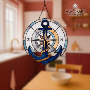 Compass Anchor Stained Glass Pattern, Compass Suncatcher, Navigation ...