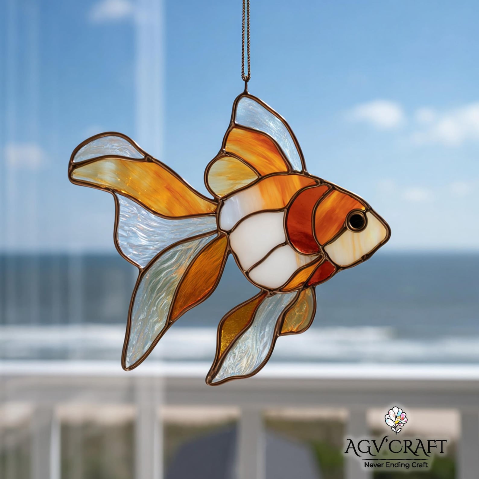 Goldfish Stained Glass Pattern, Goldfish Suncatcher, Beautiful Goldfish ...