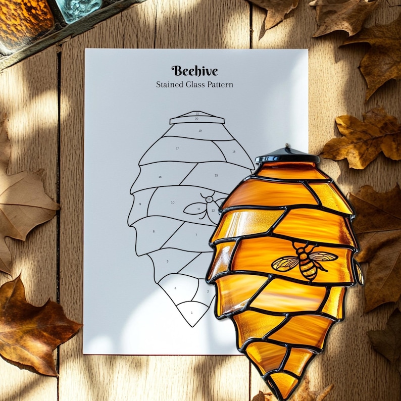 Beehive Stained Glass Pattern, Honeycomb Stained Glass Pattern, Bee ...