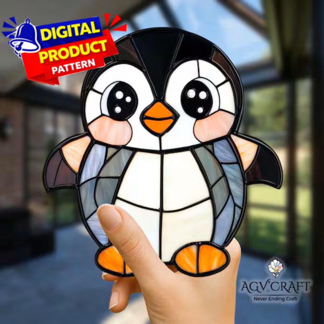 Penguin Suncatcher Stained Glass Pattern (PDF Pattern), Pattern for ...