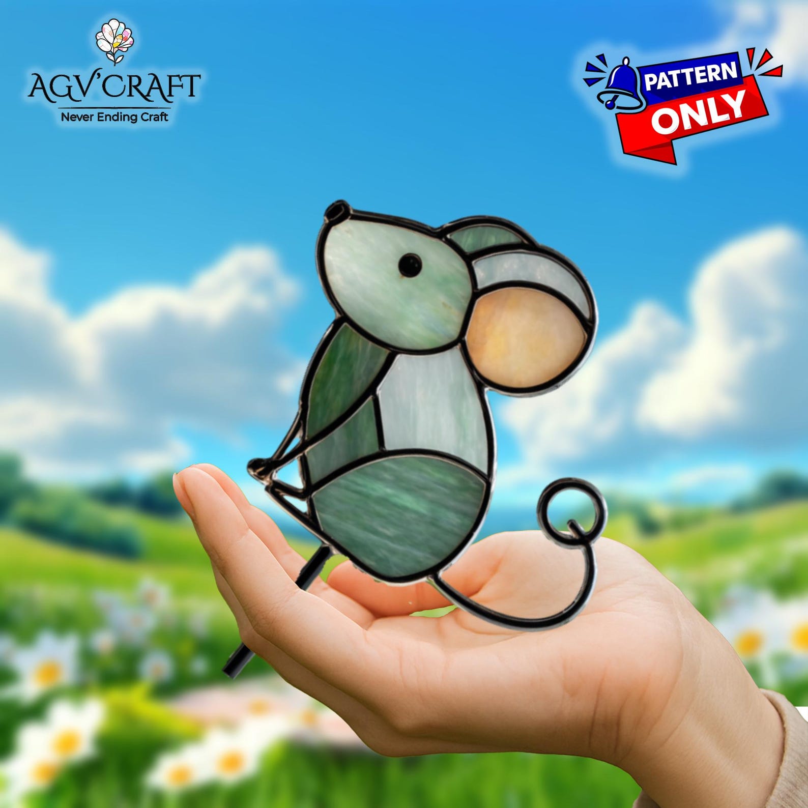 Mouse Plant Stakes Stained Glass Pattern, Mouse Suncatcher, Cute Mouse ...